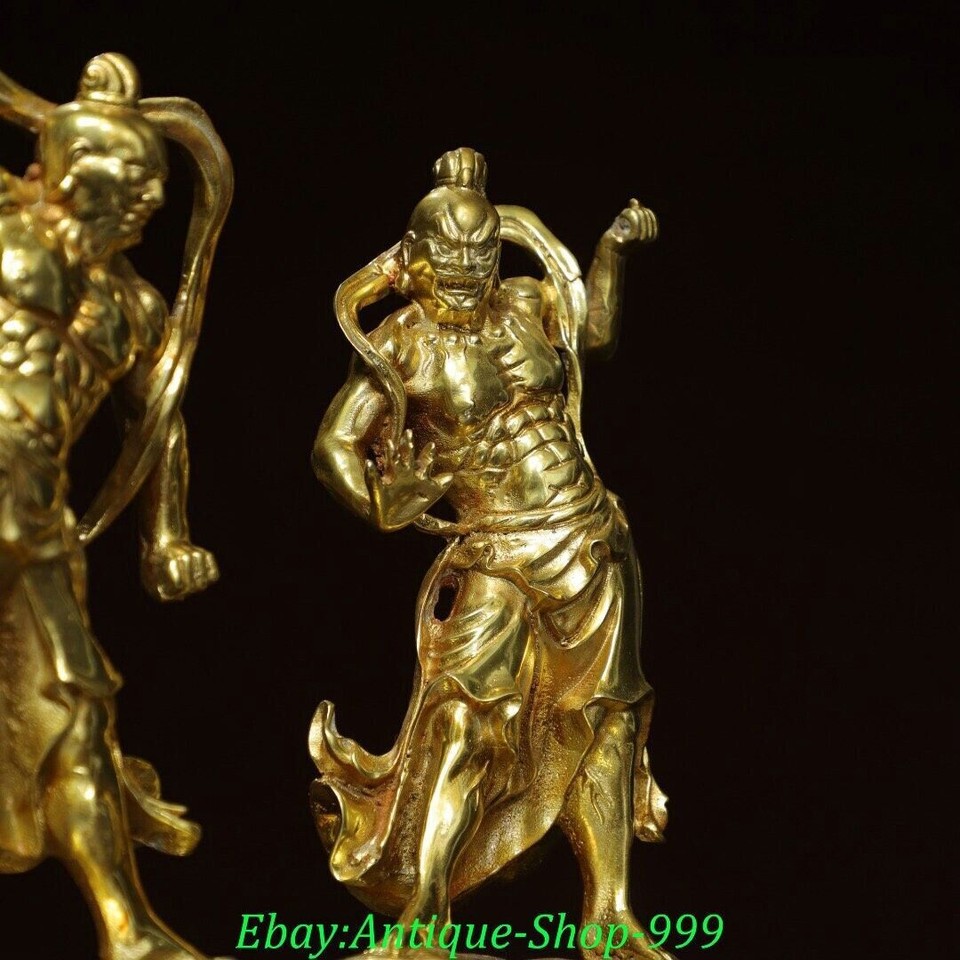 Chinese Bronze Gilt Door deity Heng Ha Two warrior Kings god Buddha ...
