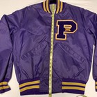 Vtg Nylon Varsity Jacket Sz Large Purple Baseball P Patch Made in USA ...