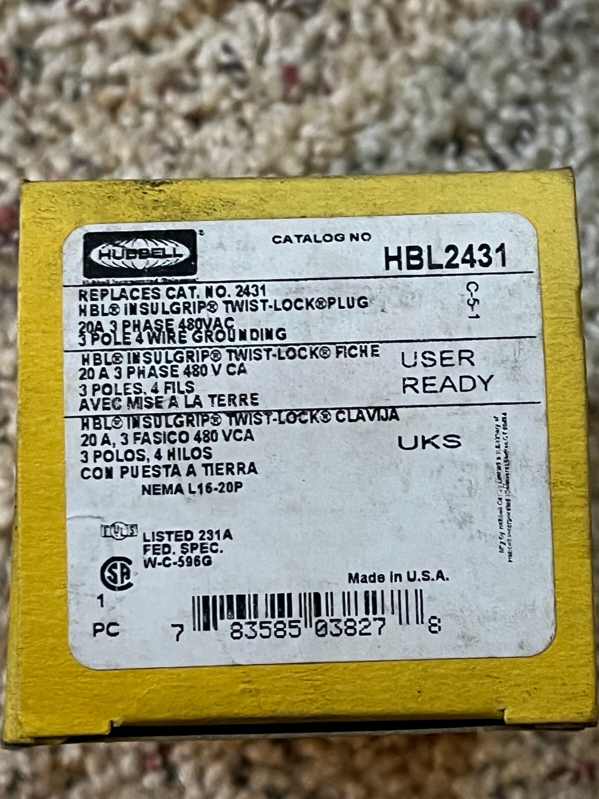 HUBBELL HBL2431 Plug,480VAC,20A,L16-20P,3P,4W,3PH | eBay