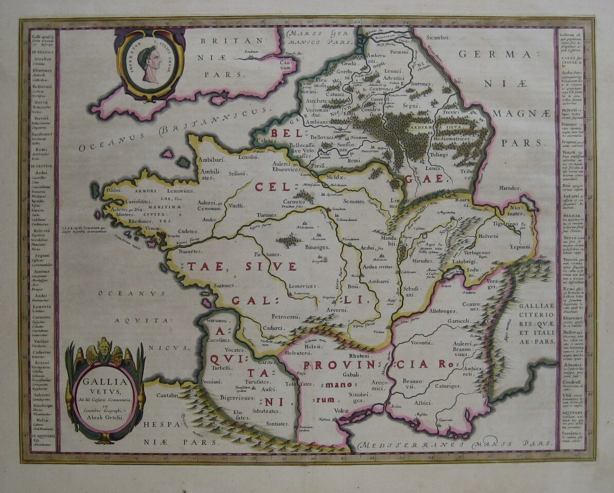 ORTELIUS Map GALLIA VETUS Julius Caesar Ancient Gaul France 1635 Willem ...
