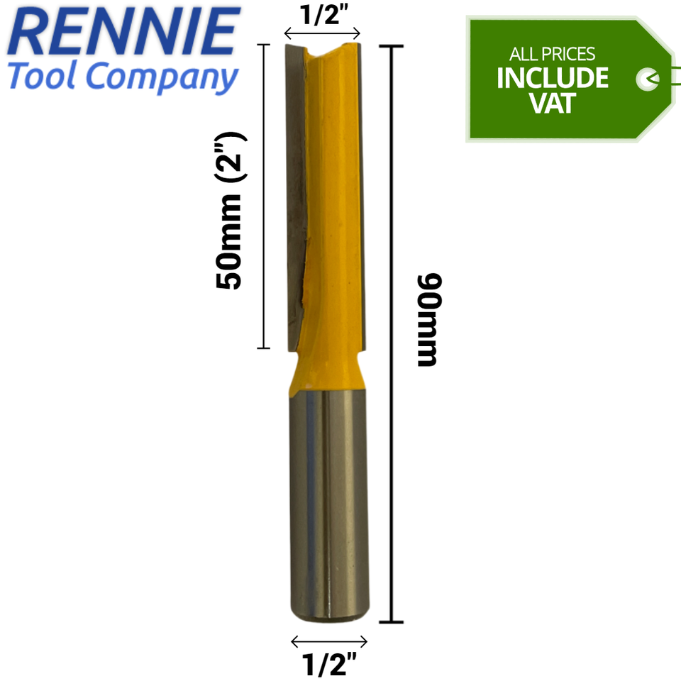 1/2" x 1/2" Shank Straight TCT Router Bit 2 Flute Kitchen Worktop ...