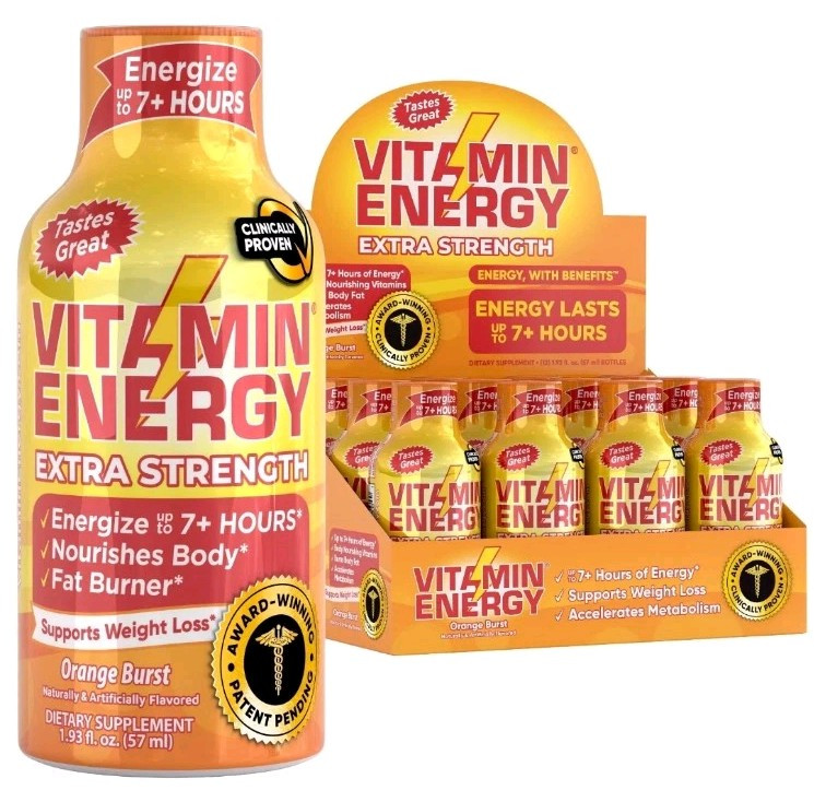 24 Pack | Vitamin Energy Extra Strength Orange Energy Shots, Clinically ...