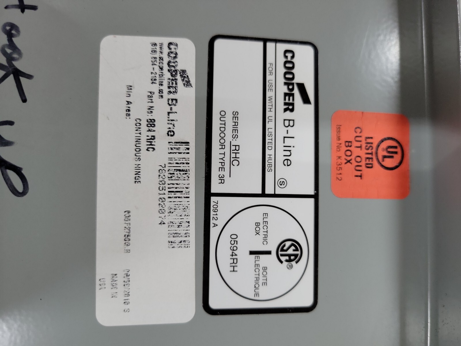 COOPER B LINE 884 RHC 8 X 8 X 4 ENCLOSURE TYPE 3R HINGED | eBay