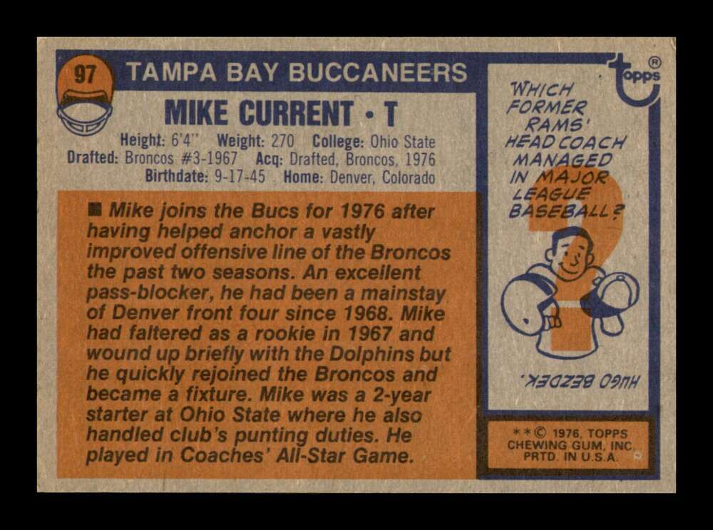 1976 Topps Mike Current #97 Tampa Bay Buccaneers | eBay