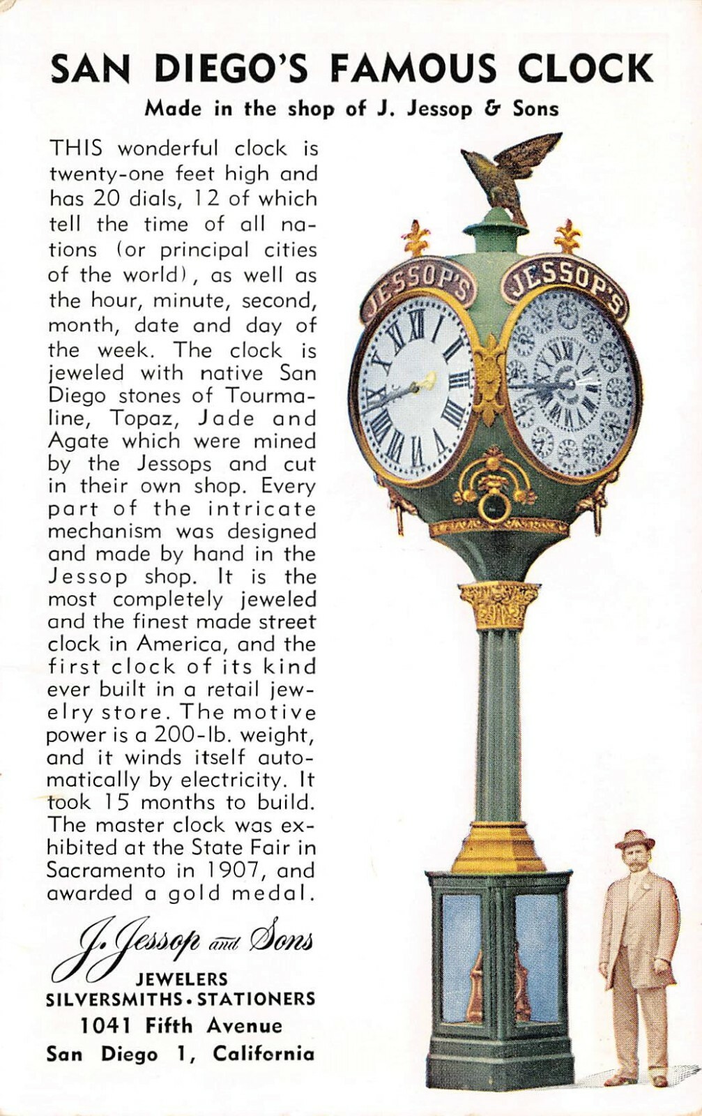 J.Jessop & Sons Finest Jewelers San Diego Famous Clock San Diego,CA Vtg ...