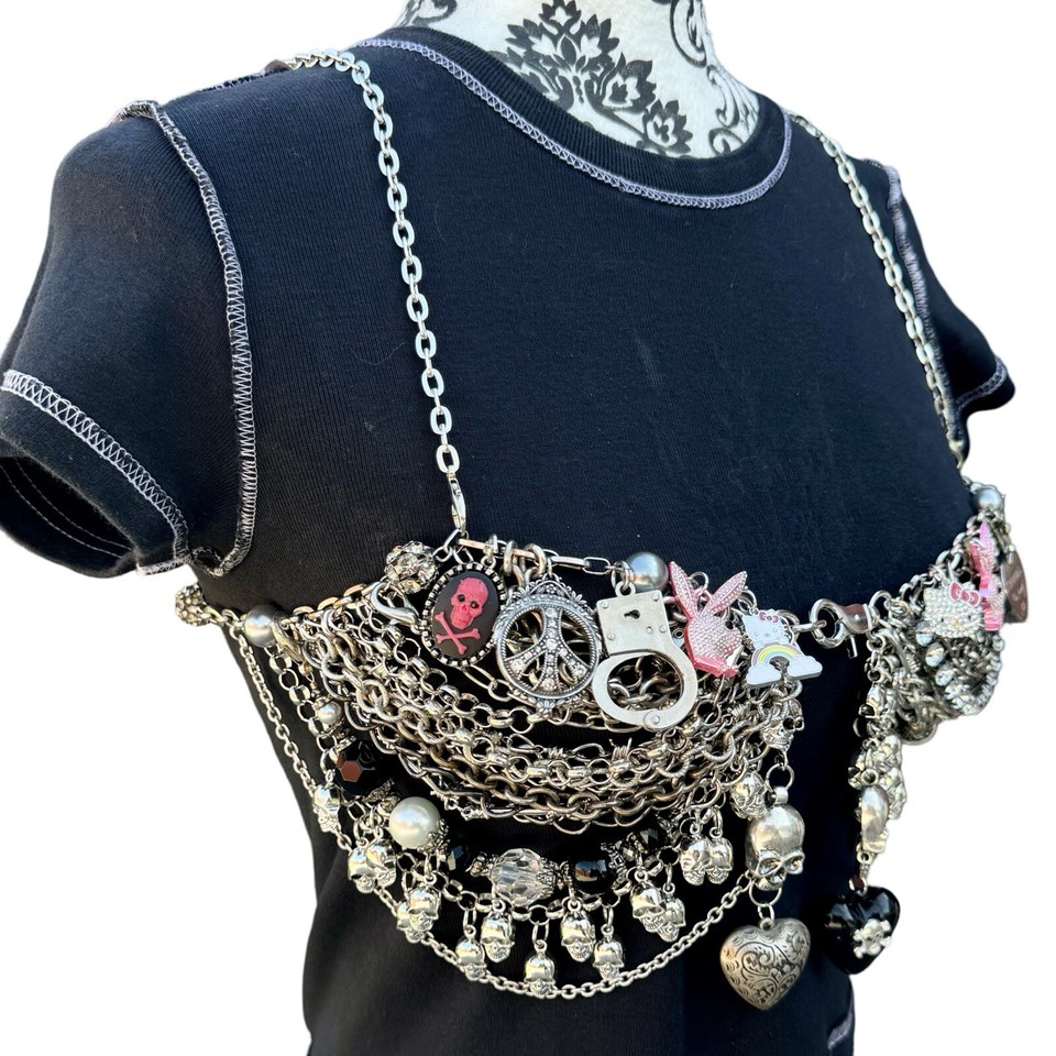 Handmade Chain Charm Jewelry Upcycled Bra Body Jewelry Top Sz S / 34B ...