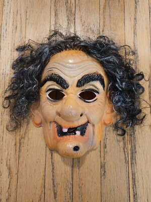 Vintage Plastic Mask Halloween Old Hag Witch Black Hair Ben Cooper | eBay