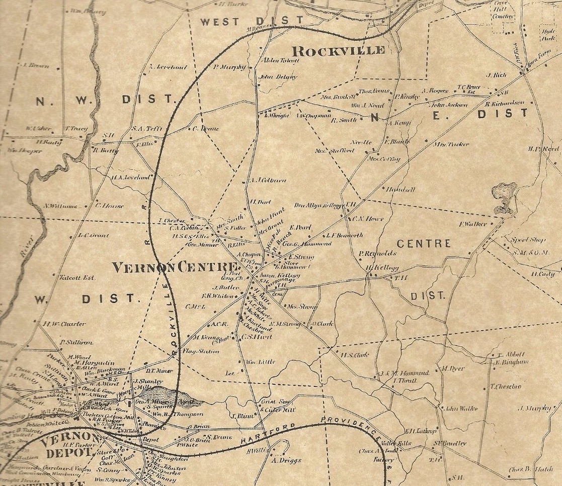 Rockville Talcottville Vernon CT 1869 Map with Homeowners Names Shown ...