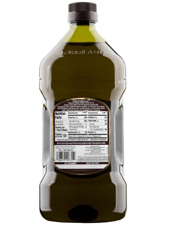 Kirkland Signature Organic Extra Virgin Olive Oil 2L (2 QT 3.6 fl oz ...
