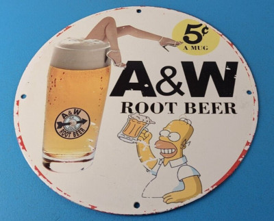 Vintage Root Beer Sign - A&W Beverage Homer Simpson Porcelain Gas Pump ...