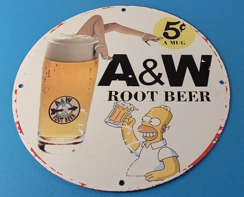 Vintage Root Beer Sign - A&W Beverage Homer Simpson Porcelain Gas Pump ...