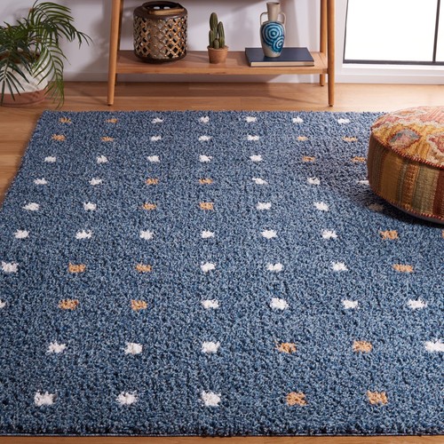 Calico Shag Collection Area Rug - 9' x 12', Blue & Ivory, Polka Dot ...