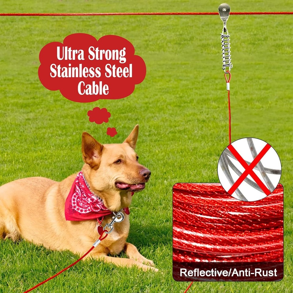 100FT Dog Runner for Yard with 15FT Tie Out Cable - Heavy 100FT+15FT ...
