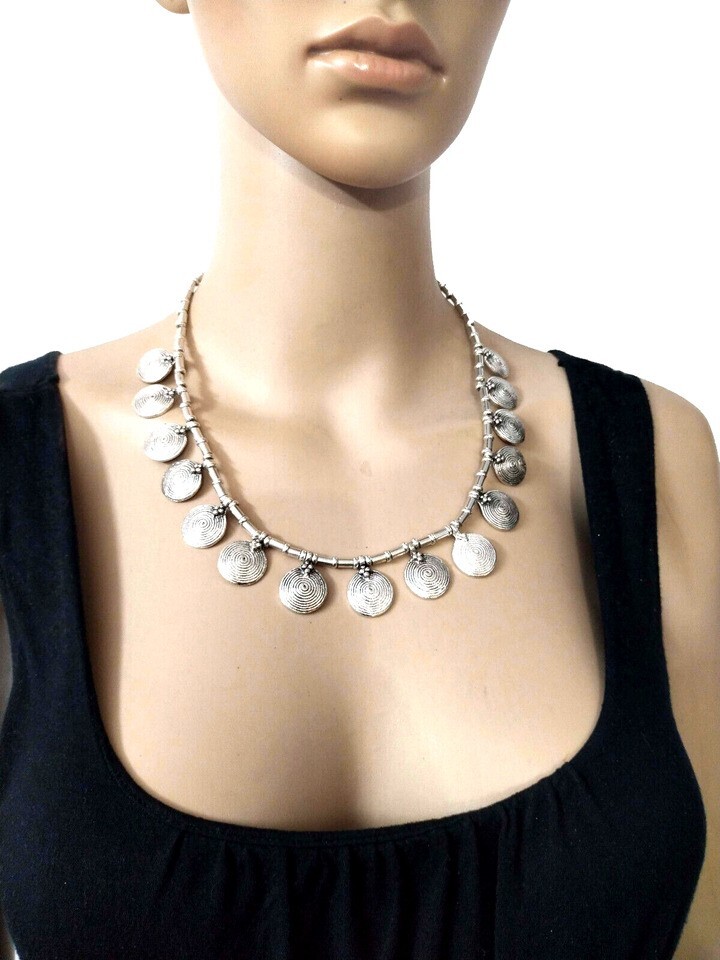 N7806 Tribal Ethnic Gypsy Fashion Chunky Spiral Pendant Choker Necklace ...