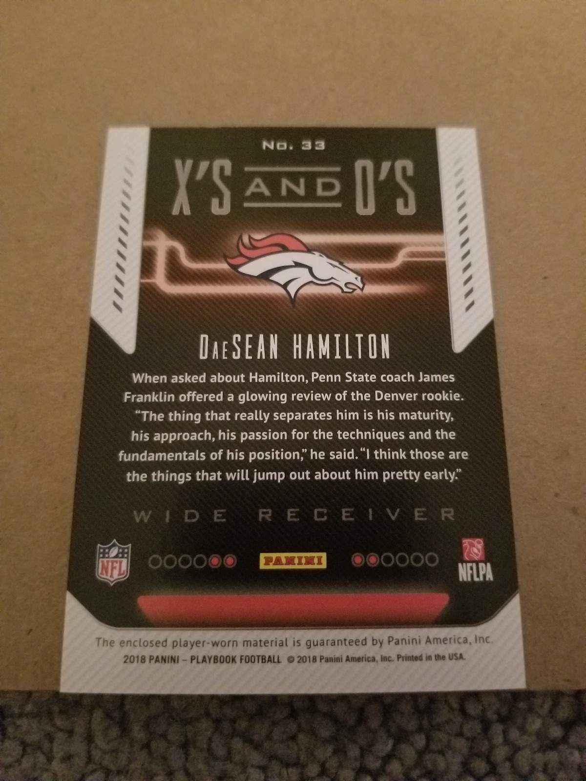 2018 Playbook Daesean Hamilton X's and O's Jersey card | eBay