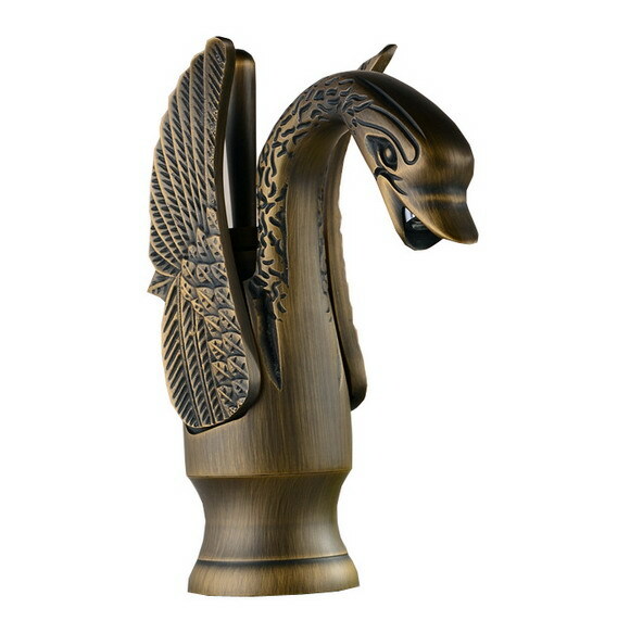 Antique Brass Single Lever Swan Style Bathroom Sink Faucet Mixer Tap ...