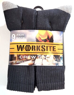 9 - PAIRS WORKSITE CREW SOCKS - ARCH SUPPORT- FULL CUSHION - NEW -FREE ...