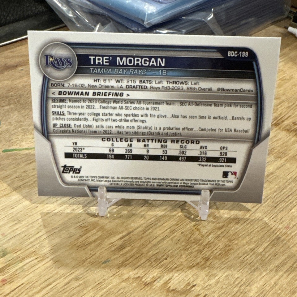 2023 Bowman Chrome Draft Tre' Morgan 1st Lunar Glow Tampa Bay Rays #BDC ...