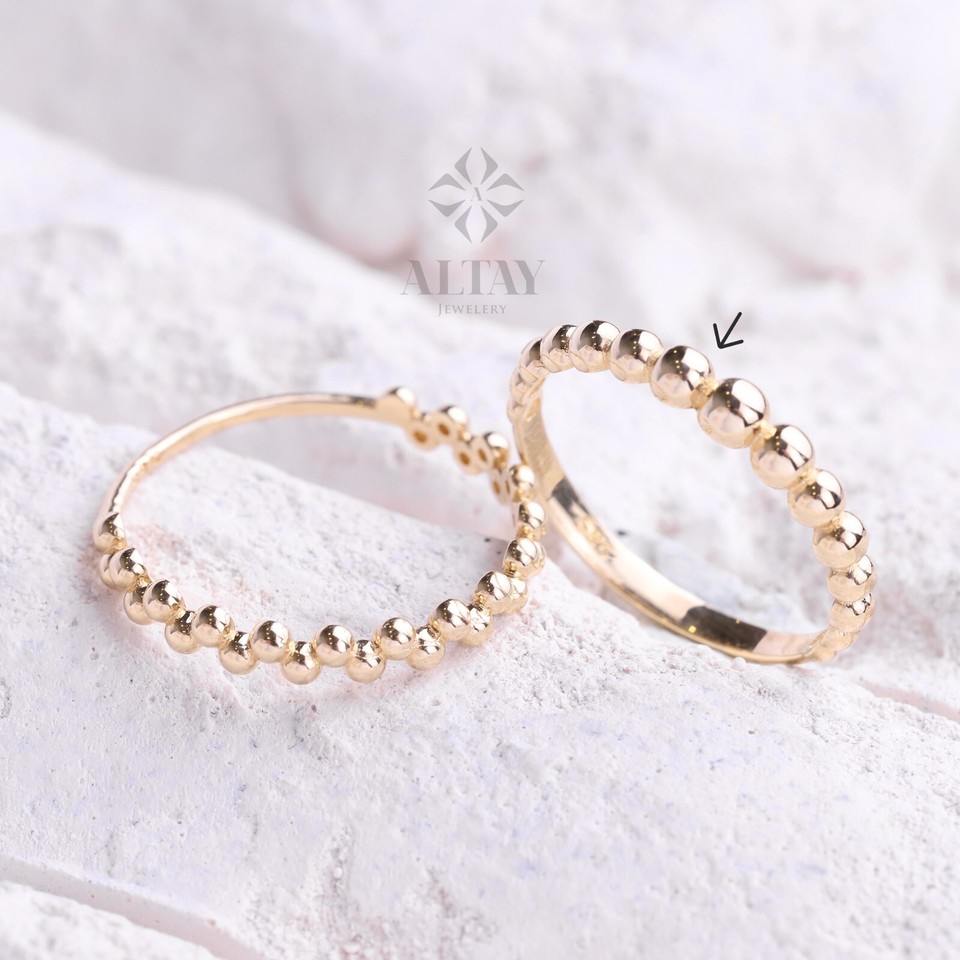 14K Gold Bead Ring, 14K Knuckle Band, Bead Band, Beaded Gold Ring ...