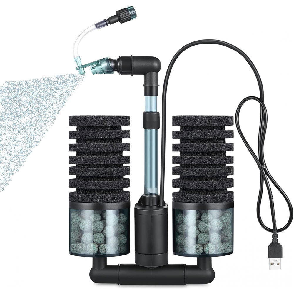 Aquarium Double Sponge Filter 2W Quiet Electric Power Fish Tank Filter ...