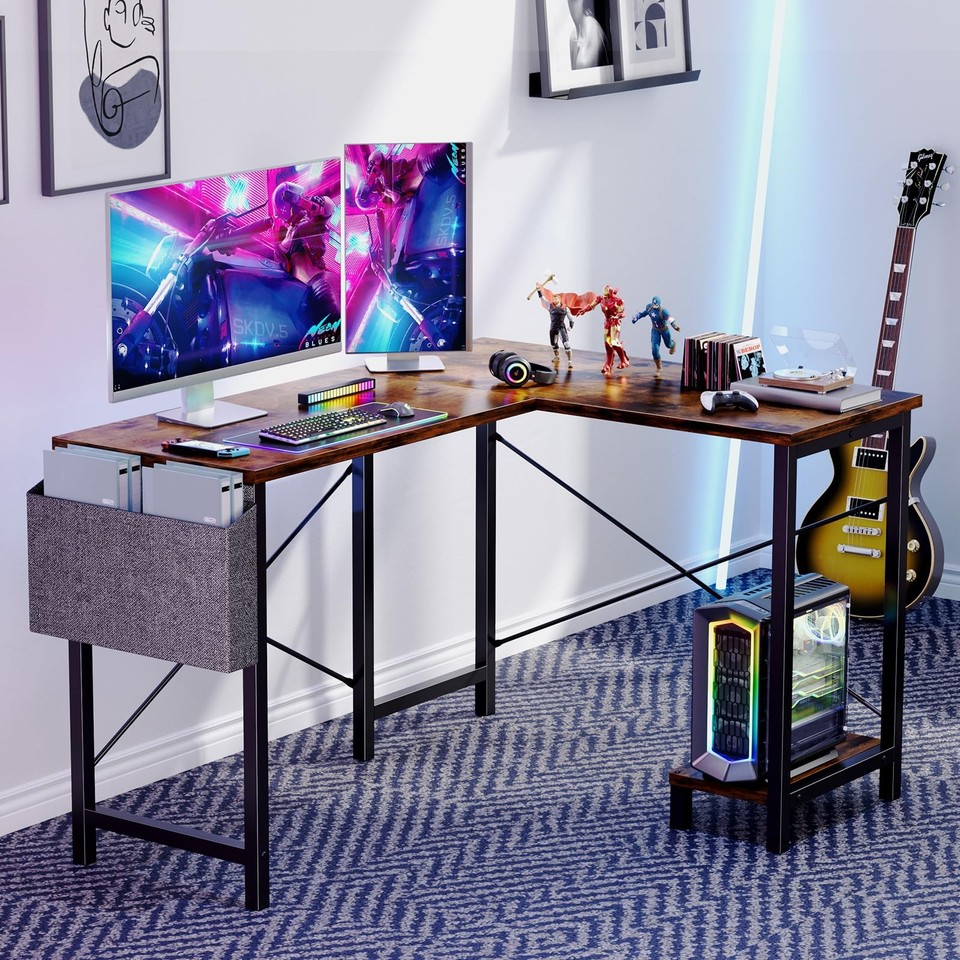 L Shaped Desk - Computer Corner Gaming PC Table with CPU Stand Side Bag ...
