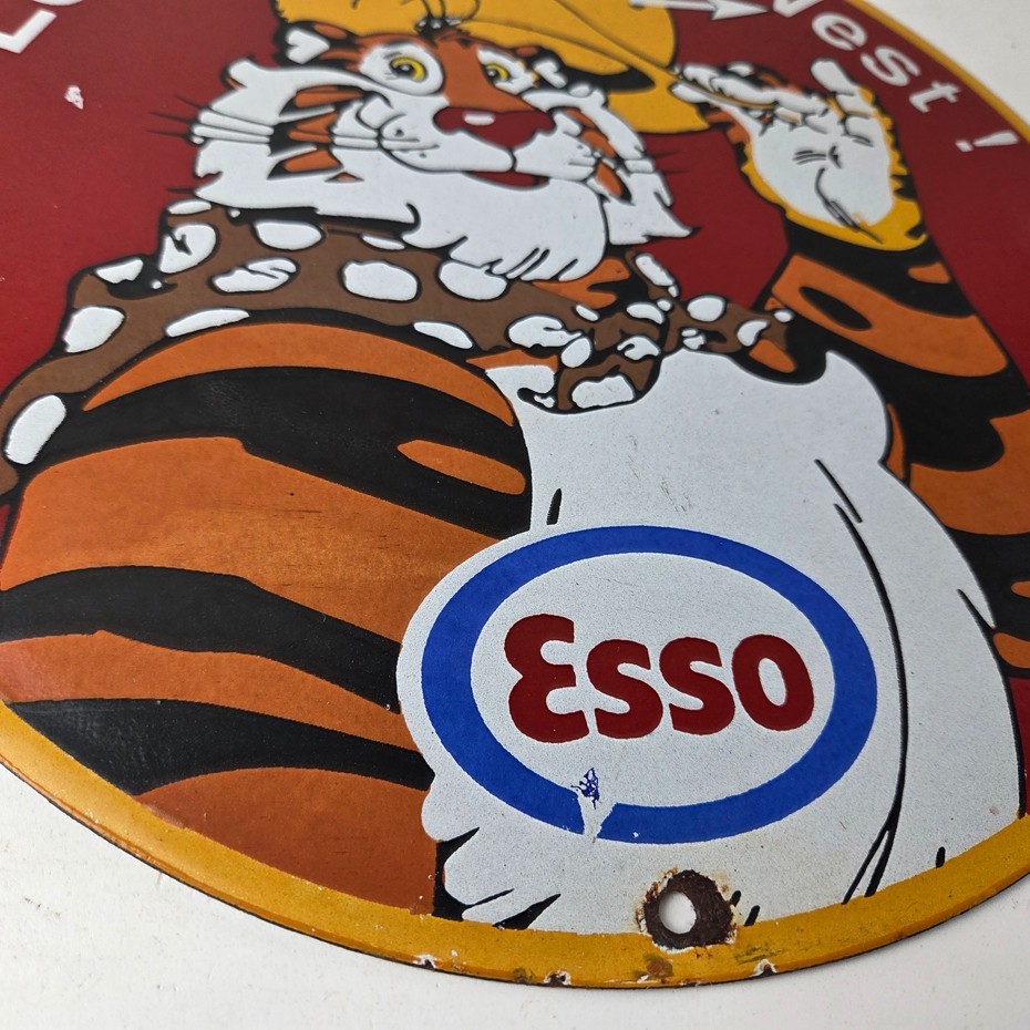 Vintage Esso Gasoline Sign - Gas Service Station Auto Tiger Tank ...