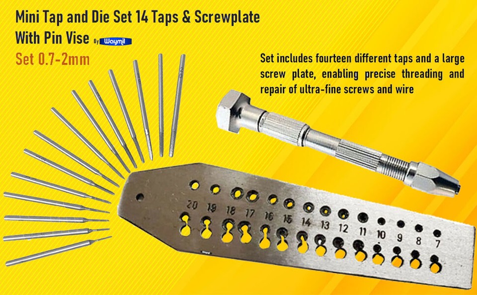 Mini Tap And Die Set 14 Taps & Screwplate & Pin Vise Set 0.7-2mm ...