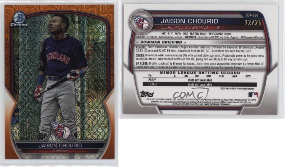 2023 Bowman Chrome Mega Box Orange Mojo Refractor 12/25 Jaison Chourio ...