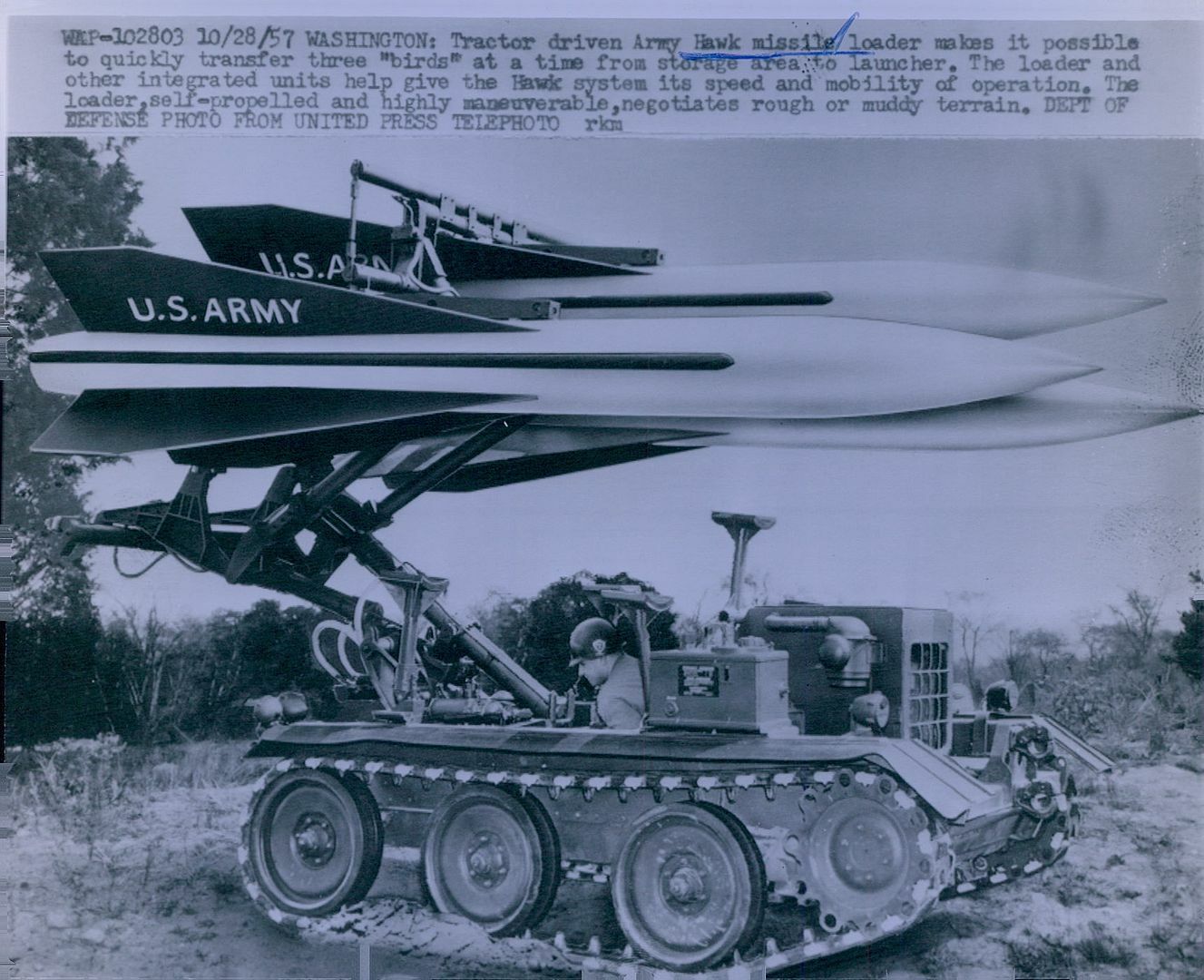 1957 Tractor Driven US Army HAWK Missile Loader Wire Photo | eBay