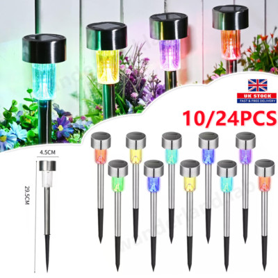 24x Solar Powered Garden LED Stake Lights Colorful for Patio Lawn Decor ...