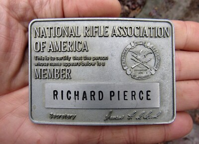 Vtg NRA MEMBER Belt Buckle ID CARD Name Badge 3D Rifle CLUB Membership ...