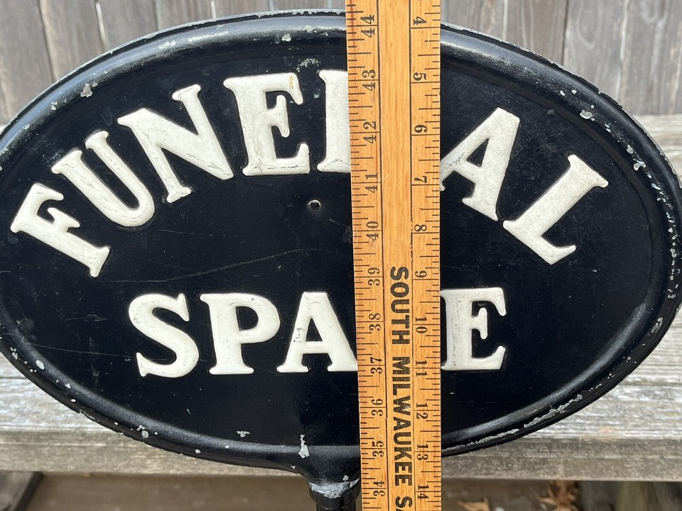 2 Vintage Metal Funeral No Parking Standing Sign Hearse Mortuary Double ...