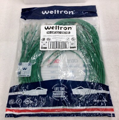 Weltron Slim Cat6 Ethernet Patch Cable, 90-C6CBSL-GN-005, Green- 5ft • 20 Pack | eBay
