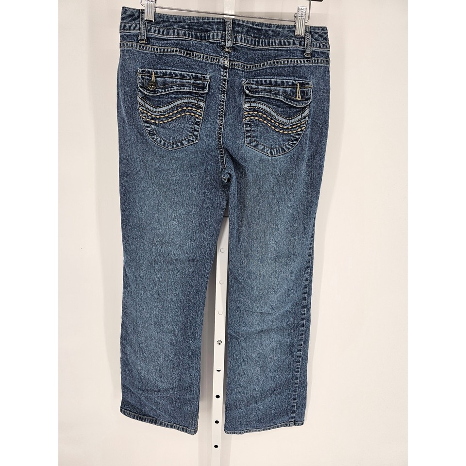 SONOMA life + style Blue Floral Embroidered Cotton Blend Boot-leg Jeans ...