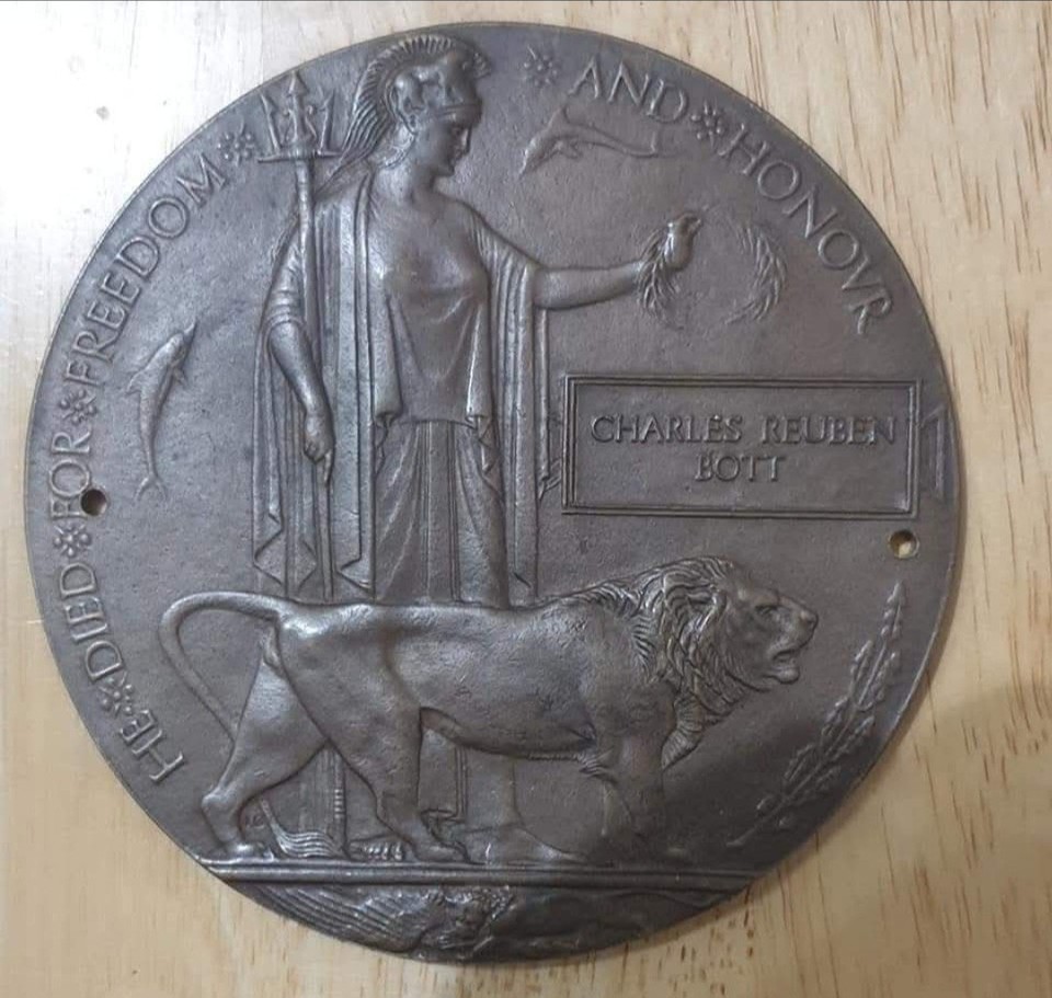 Ww1 Memorial Plaque Charles Reuben Bott , Shropshire LI and 14th Welsh ...