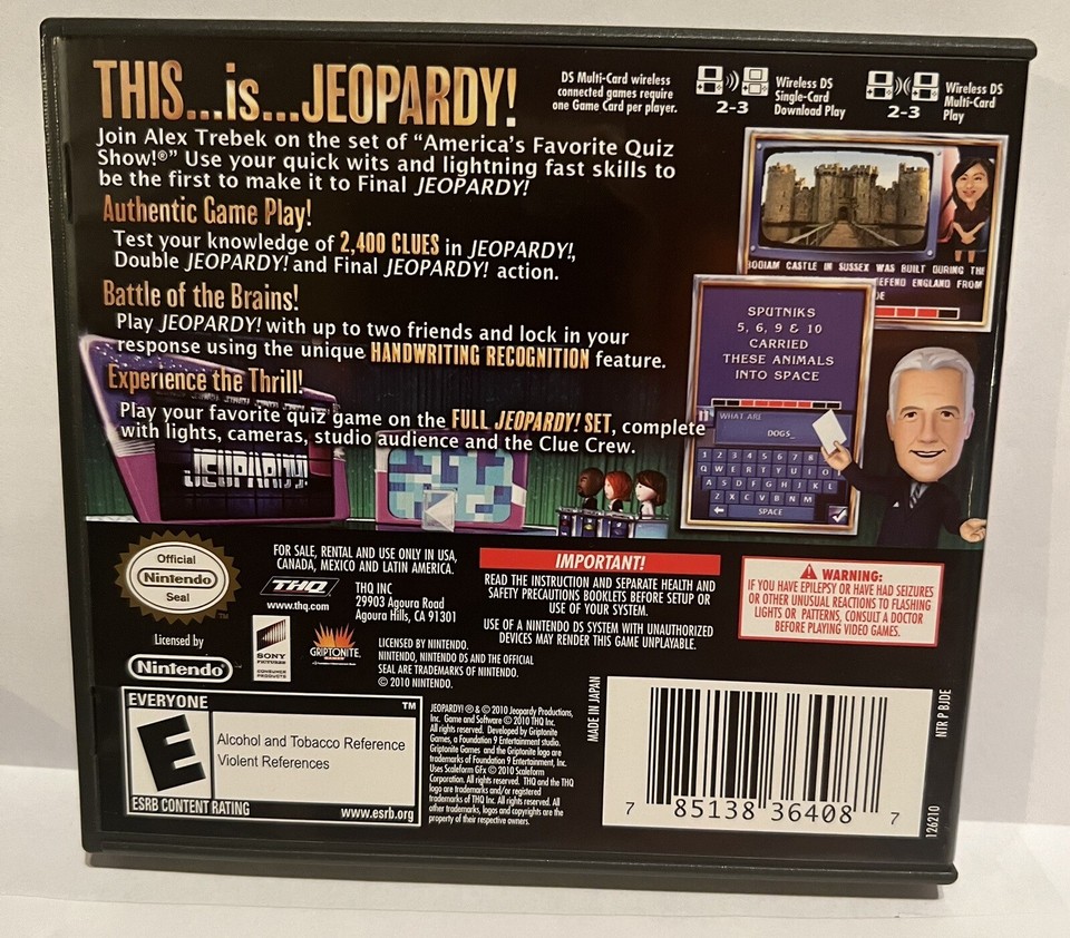 Jeopardy (Nintendo DS, 2010) 785138364087| eBay