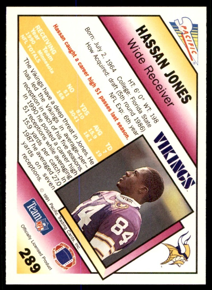 1991 Pacific Hassan Jones . Minnesota Vikings #289 | eBay