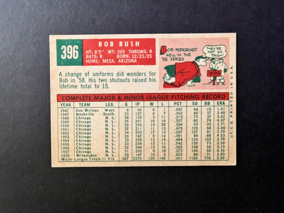 1959 TOPPS #396 BOB RUSH NM-MT | eBay