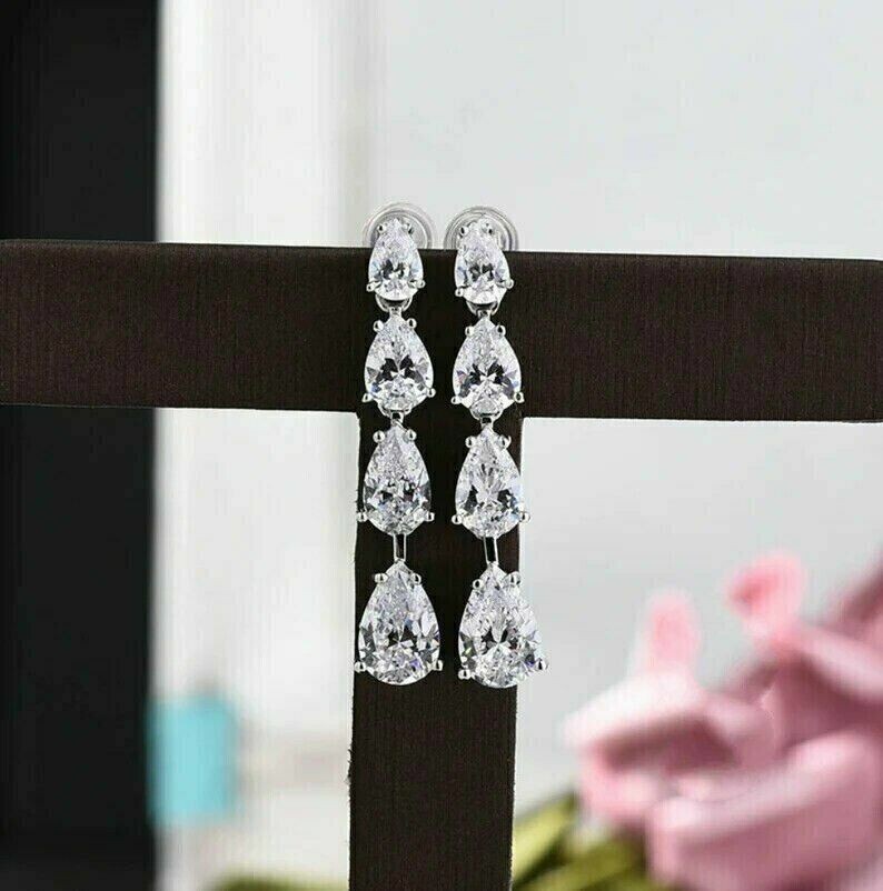 Pear Cut Simulated Diamond Drop Dangle Women's Earrings 14k White Gold ...