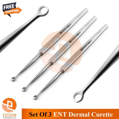 3Pcs Fox Dermal Surgical Curette 3mm Single End Medical ENT Dermatology ...
