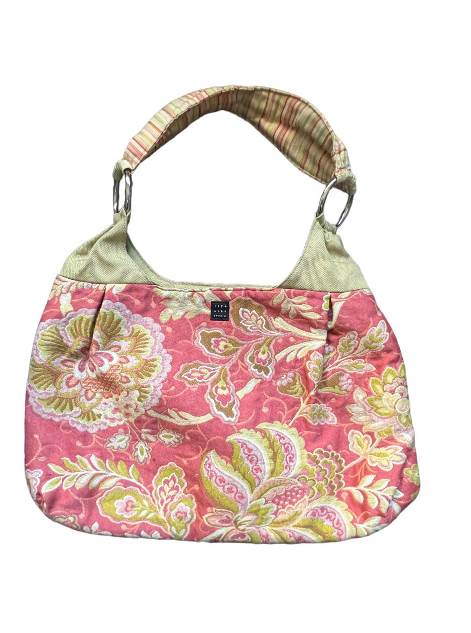 1154 Lisa Lill Studio Shoulder Bag Purse Fabric Coral Green Floral ...