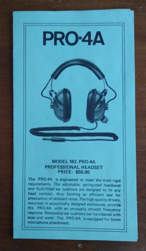 Spec Sheet ONLY for Koss PRO-4A Headset | eBay