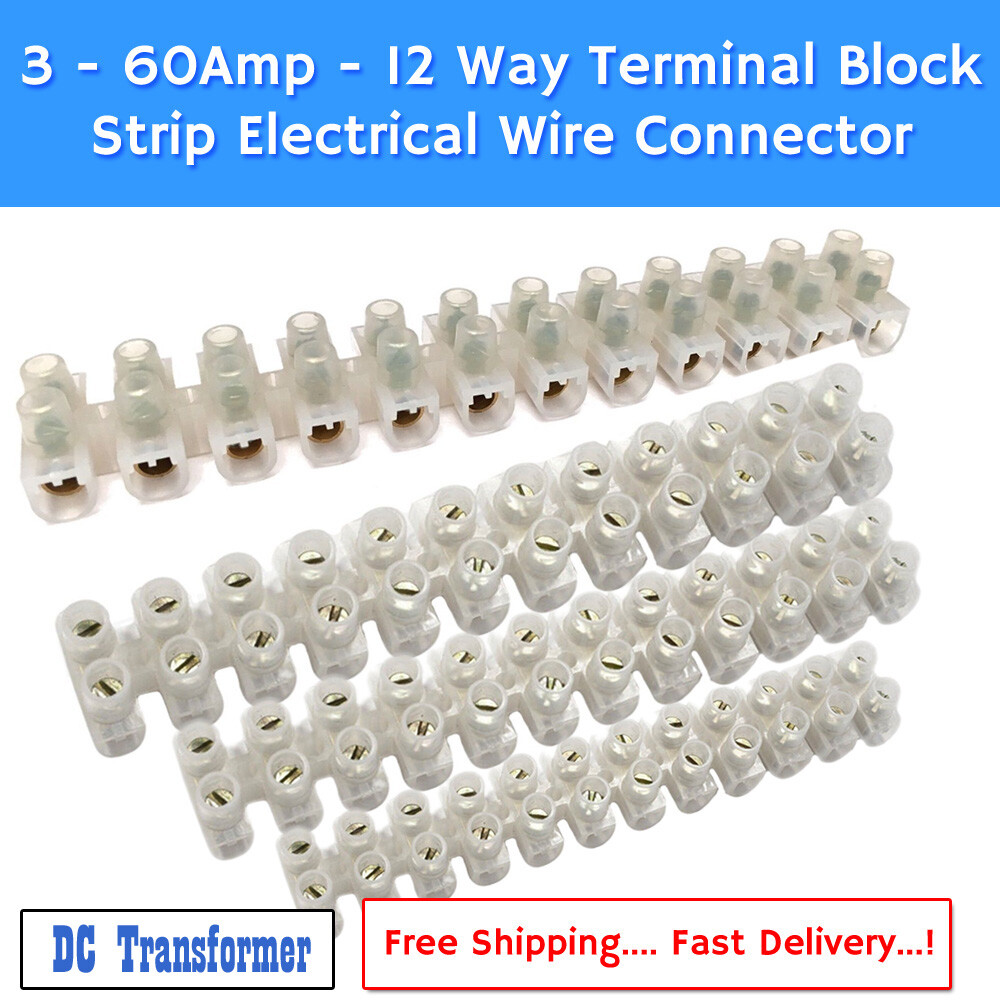 Wire Connector 12Way Strip 3A-60A Electrical Chock Block Terminal Cord ...