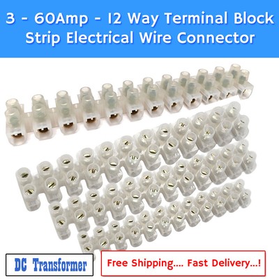 Wire Connector 12Way Strip 3A-60A Electrical Chock Block Terminal Cord ...