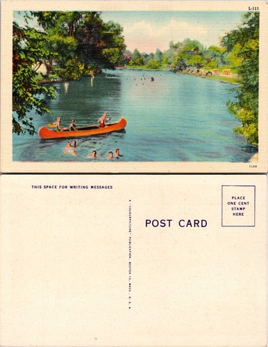 Swimmers And Canoe On River Postcard | eBay