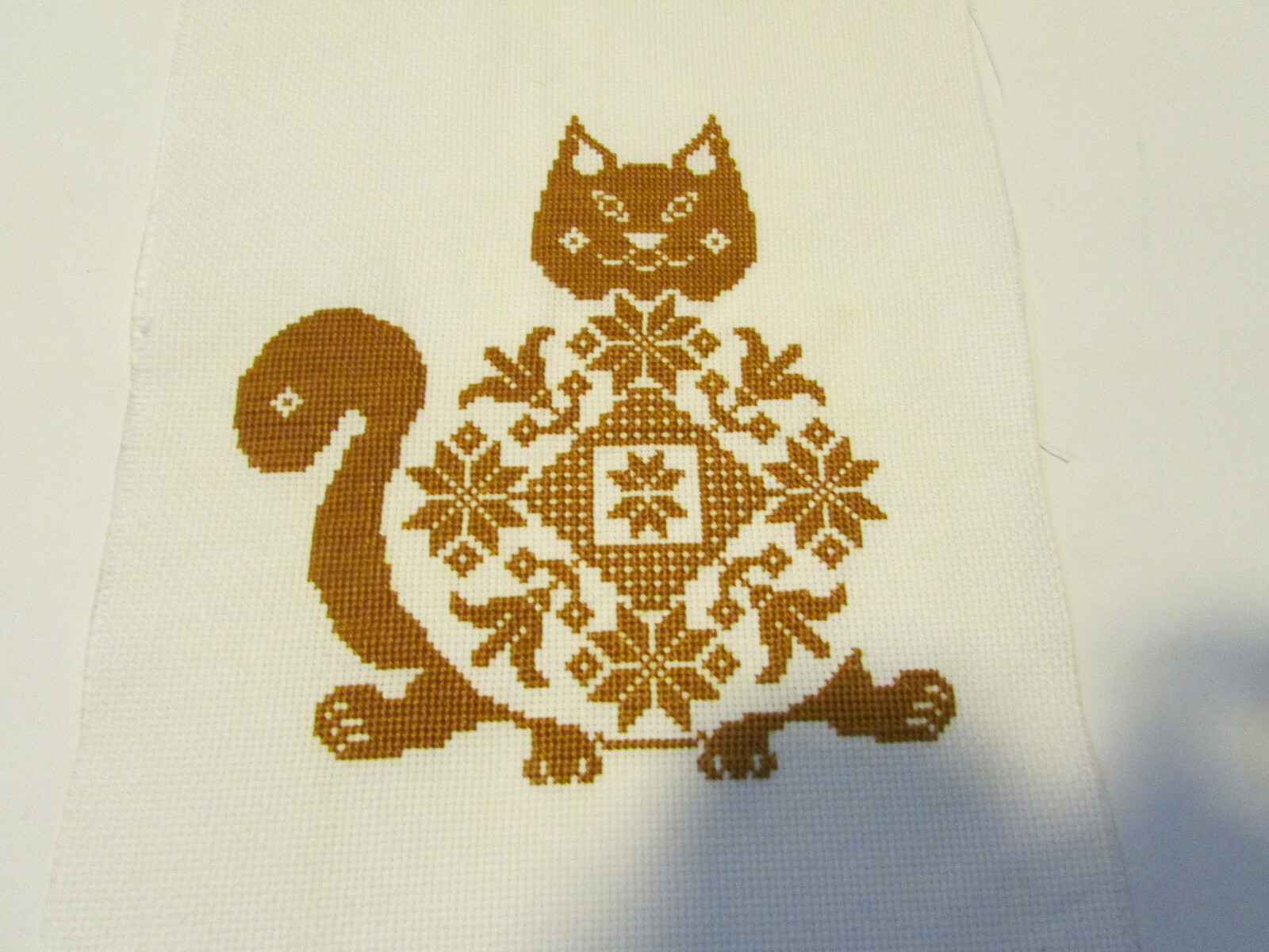 finished completed cross stitch The Workbasket Quaker Cat | eBay