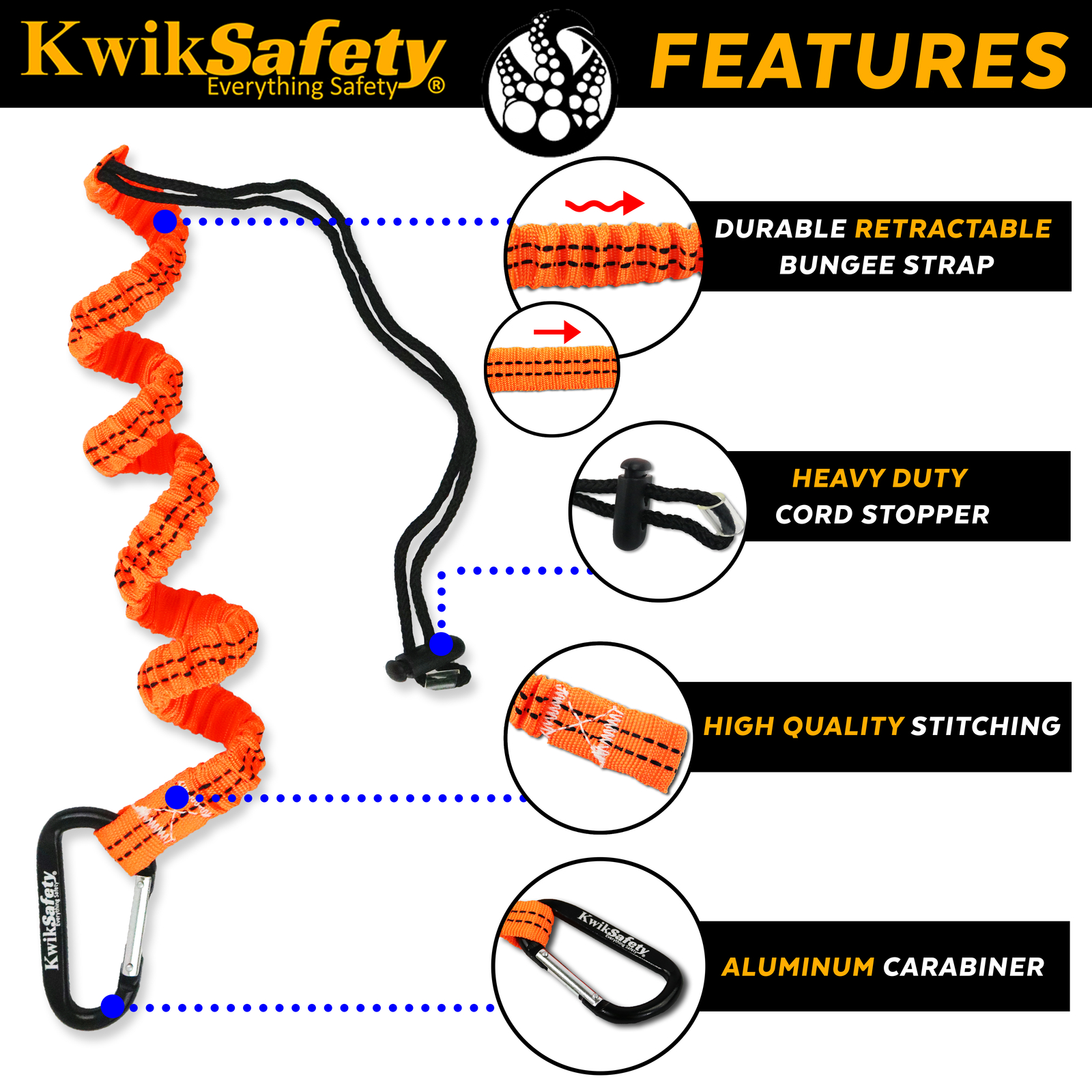 KwikSafety TENTACLE Light Duty Retractable Bungee Tool Lanyard w ...