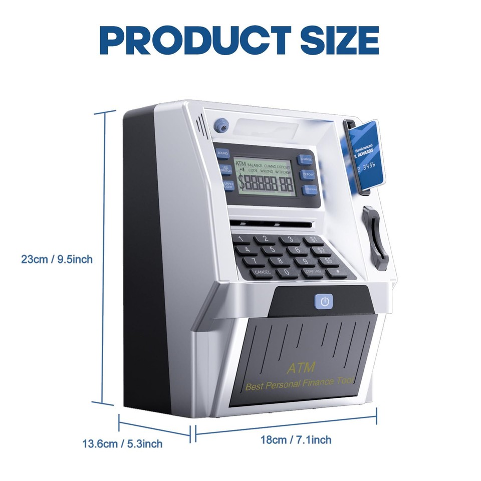 Upgraded ATM Piggy Bank for Kids, ATM Bank Machine for Real Money with ...