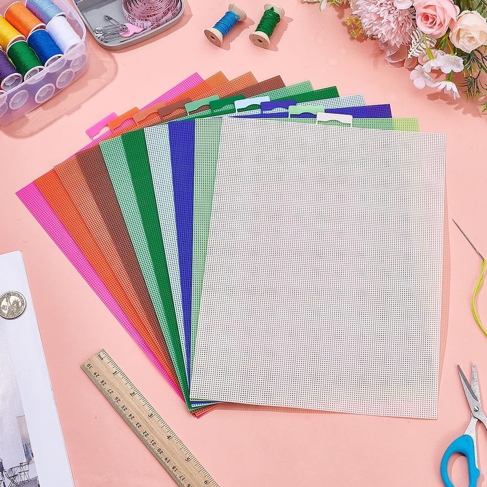 10 Pcs 14 Count Plastic Mesh Canvas Sheets, 13.19 x 10.24 Inch Mesh for ...