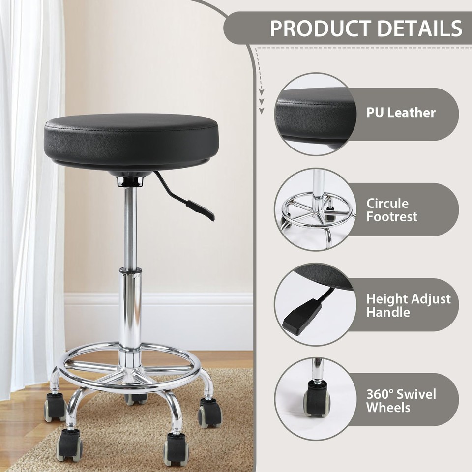 Adjustable Rolling Stool with Wheels Heavy Duty 500lb Round Rolling ...